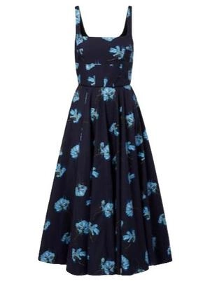 EMILIA WICKSTEAD Floral Cotton Square Neck Midi Dress - Black