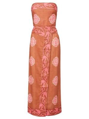 JOHANNA ORTIZ Johanna Ortiz Embroidered Smocked Linen Midi Dress