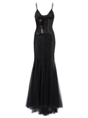 David Koma Sequined Tulle And Satin Gown - Black