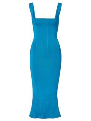 Galvan Atalanta Ribbed-knit Square Neck Cocktail Dress - Blue