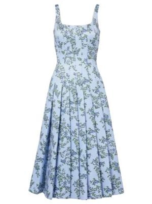 EMILIA WICKSTEAD Adele Floral Pleated Midi Dress - Blue