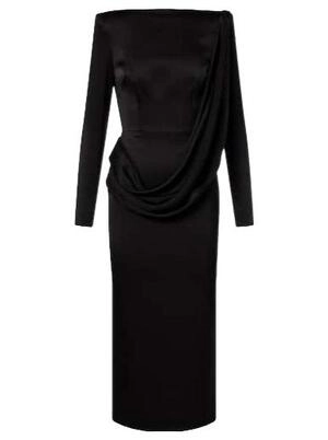 Alex Perry Asymmetrical Draped Midi Dress - Black