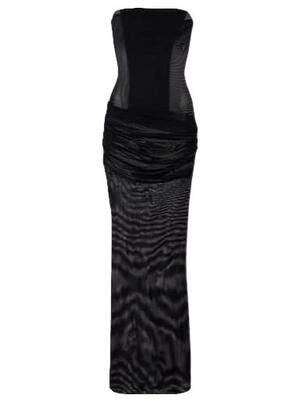 Alex Perry Sheer Strapless Corset Gown With Side Slit - Black