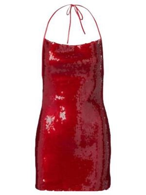 David Koma Sequined Halterneck Mini Dress - Red