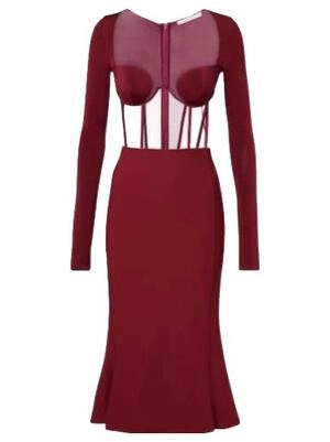 NENSI DOJAKA Paneled Corset Midi Dress - Red