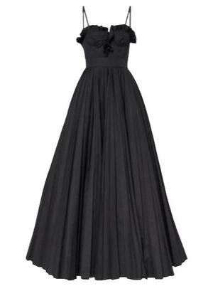 Giambattista Valli Ruched Pleated Cotton Gown - Black