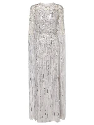 Jenny Packham Sequined Gown With Cape Effect - Gray