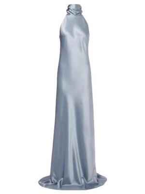 Galvan Galvan Sienna Halterneck Satin Gown Gray