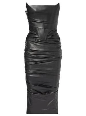 Alex Perry Ruched Leather Midi Dress - Black