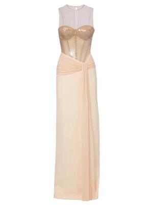 David Koma Sequined Cady And Mesh Corset Gown - Nude