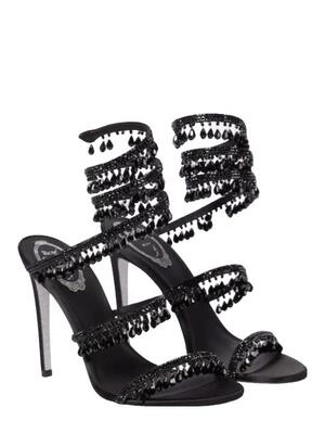 Rene Caovilla Chandelier Embellished Satin Sandals - Black