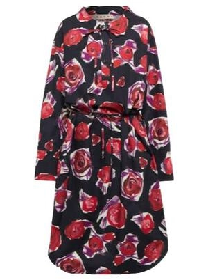 Marni Floral Cotton Midi Dress - Black