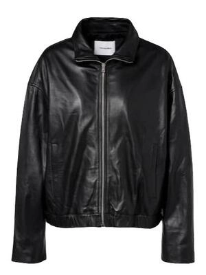 YVES SALOMON High Neck Leather Jacket - Black