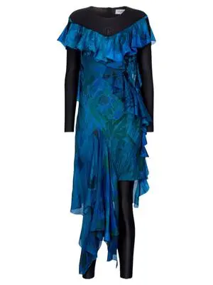 MARINE SERRE Printed Silk And Stretch-jersey Dress - Blue