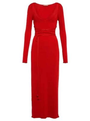 Altuzarra Damali Ribbed-knit Midi Dress With Ties - Red
