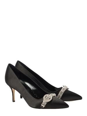 Manolo Blahnik Embellished Pointed Toe High Heel Pumps - Black