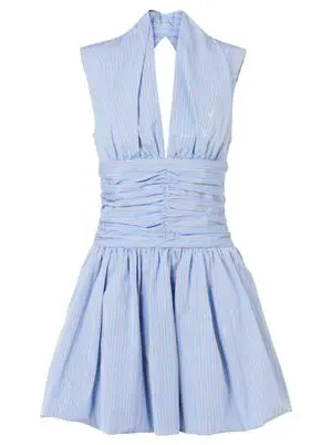 PATOU Striped Pleated Mini Dress - Blue