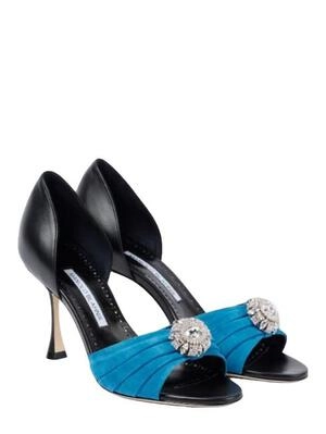 Manolo Blahnik Crystal Buckle High Heel Mules - Black