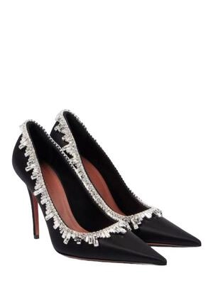 Amina Muaddi Embellished Satin Pumps - Black