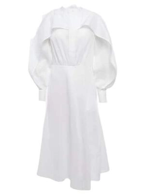 JIL SANDER Cotton Shirt Dress With Cape Effect Paneling - White