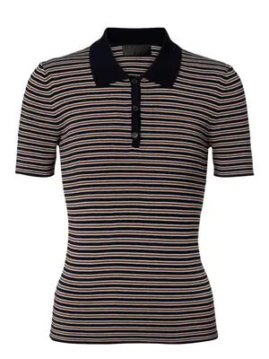NILI LOTAN Gemmatta Striped Cotton Polo Shirt - Black