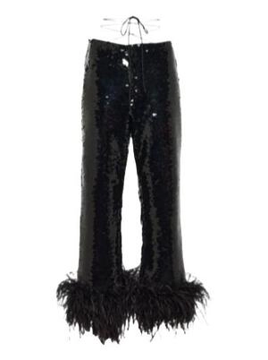 Magda Butrym Feather-trimmed Sequined Straight-leg Pants - Black