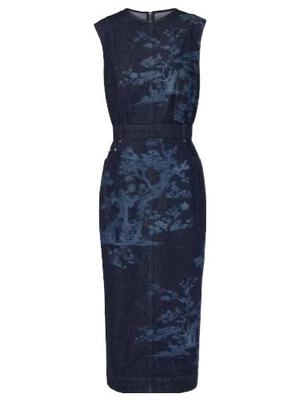 ERDEM Erdem Embroidered Cotton Denim Pencil Dress