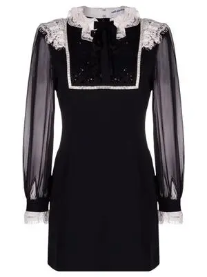 SELF-PORTRAIT Diamante Mini Dress With Lace Collar - Black