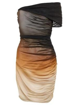MUGLER Ombré Off-shoulder Mesh Mini Dress - Brown
