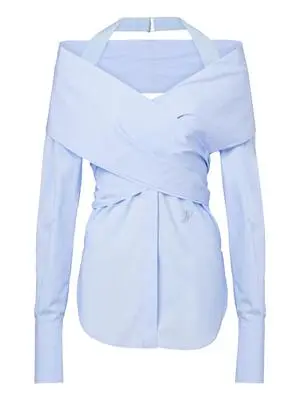 PATOU Logo Detail Off-shoulder Blouse - Blue