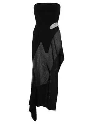 MUGLER Strapless Asymmetrical Midi Dress - Black
