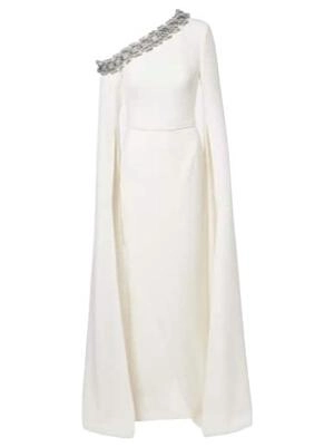 SAFIYAA LONDON Rinna One-shoulder Gown With Cape Sleeves - White