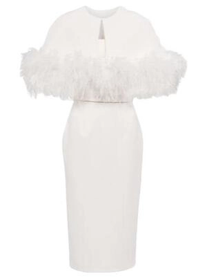 SAFIYAA LONDON Feather-embellished Crepe Midi Dress - White