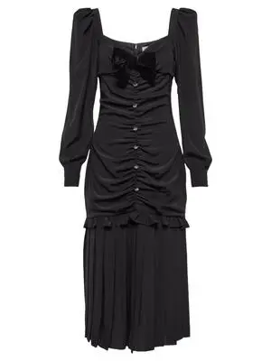 Alessandra Rich Silk Ruched Midi Dress - Black