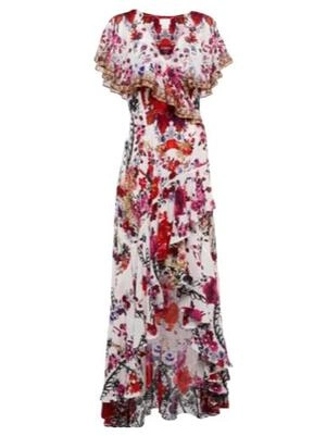 Camilla Floral Ruffled Silk Wrap Maxi Dress - Multicolor