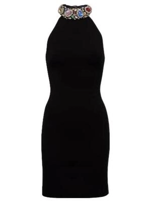 AREA Crystal Embellished Halterneck Mini Dress - Black