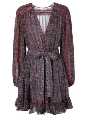 Ulla Johnson Gardenia Print Long Sleeve Belted Dress - Black