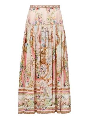 Camilla Gathered Linen And Silk Maxi Skirt - Nude