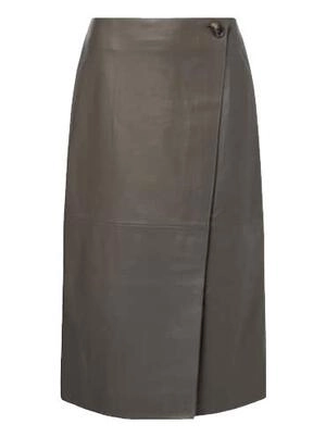 YVES SALOMON Leather Midi Skirt - Black
