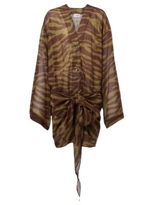 Attico Zebra Print Cotton Muslin Mini Dress - Brown