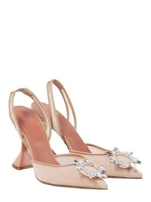 Amina Muaddi Begum 95 Mesh Slingback Pumps - Nude