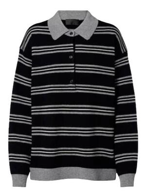 NILI LOTAN Galvez Striped Cashmere Polo Sweater - Black