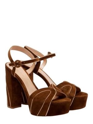 GIANVITO ROSSI Suede Platform Sandals With Gold Accents - Brown