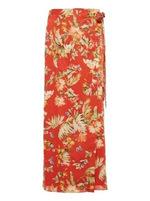 Erdem Vacation Hermia Floral Cotton Wrap Maxi Skirt - Red