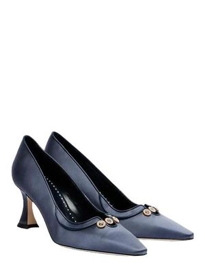 MANOLO BLAHNIK Manolo Blahnik Embellished Satin Pointed Toe Pumps