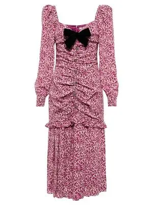 Alessandra Rich Floral Silk Midi Dress - Purple