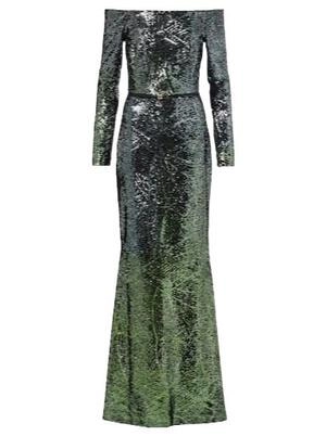 Elie Saab Ombré Sequined Off-shoulder Gown - Black