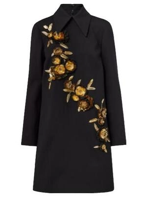 Carolina Herrera Embellished Wool-blend Collared Shift Dress - Black