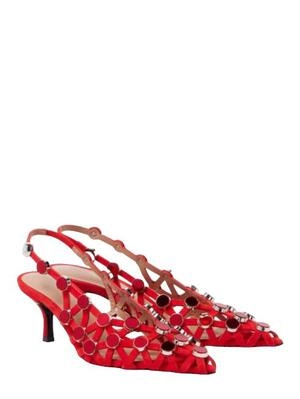Attico Embellished Leather Slingback High-heeled Sandals - Red