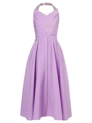 PATOU Pleated Midi Dress With Halter Neckline And Ruching Details - Purple